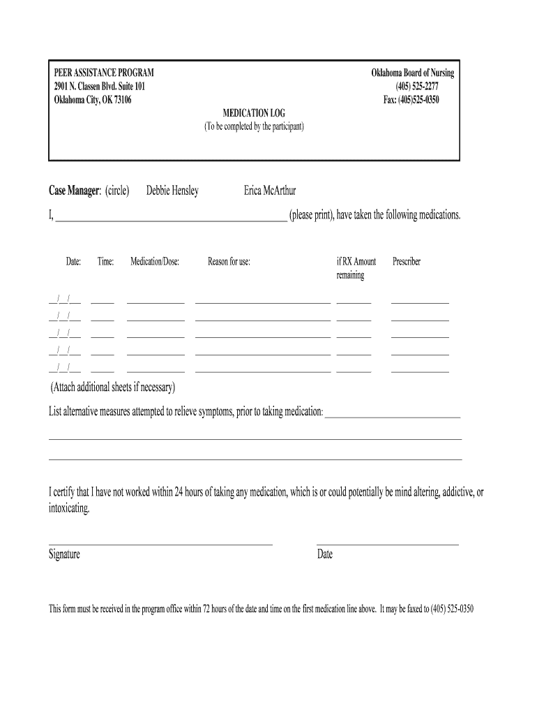 Fillable Online ok Oklahoma Board of Nursing Peer Assistance Program ...