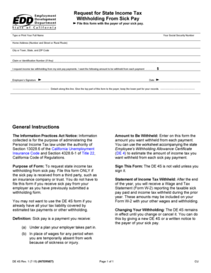 Fillable Online edd ca de4s (Request for State Income Tax Withholding ...