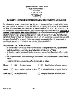 Fillable Online oregon Form 3617, Standards For Mechanical Breakdown ...