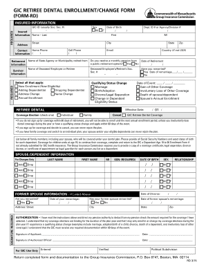 Fillable Online mass GIC RETIREE DENTAL ENROLLMENT/CHANGE FORM Fax ...