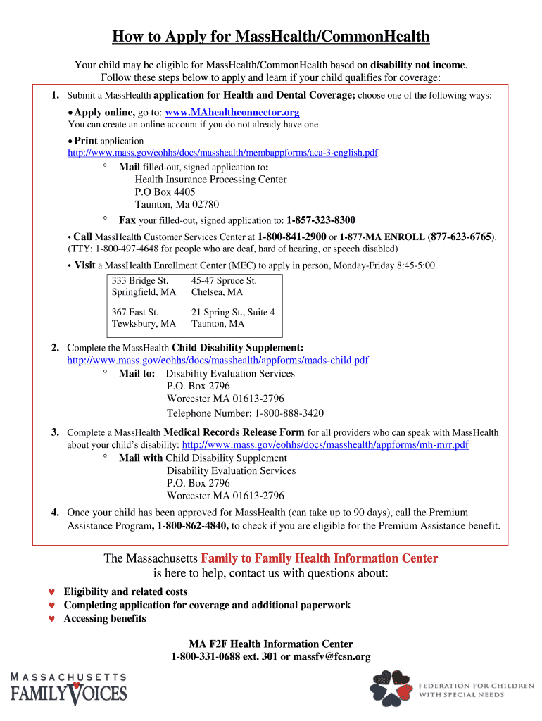Fillable Online How to Apply for MassHealth/CommonHealth Fax Email ...