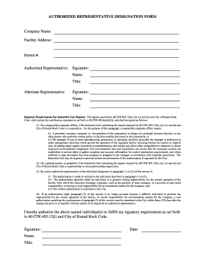 Fillable Online roundrocktexas AUTHORIZED REPRESENTATIVE DESIGNATION ...