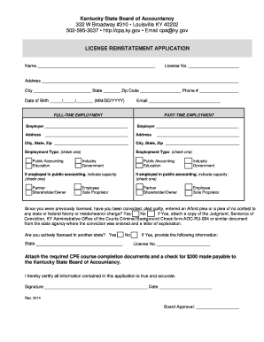 Fillable Online cpa ky License Reinstatement Application Fax Email Print - pdfFiller