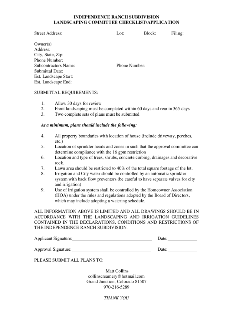 Fillable Online LANDSCAPING COMMITTEE CHECKLIST/APPLICATION Fax Email ...