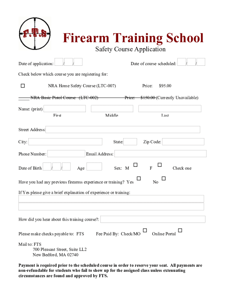 Fillable Online Firearm Safety Classes & Target Shooting in MAFirearm ...