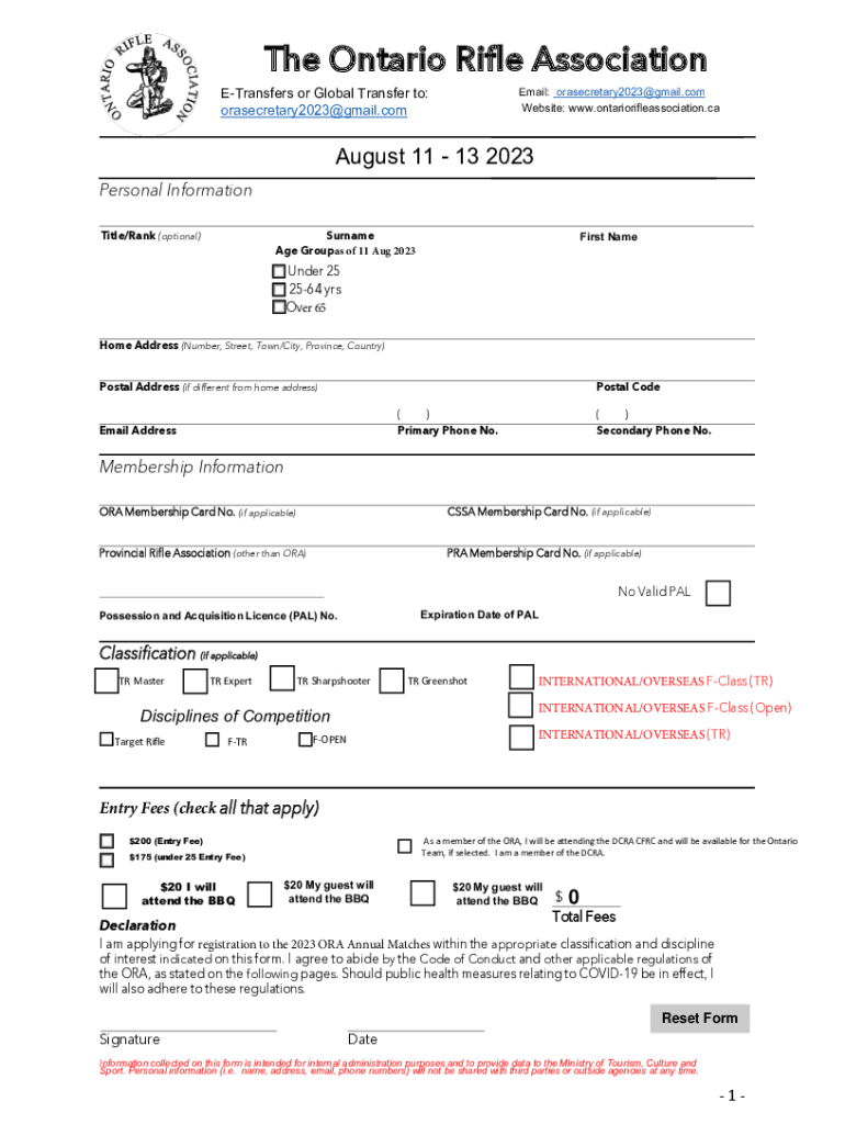 Fillable Online Ontario Rifle AssociationFullbore Long Range Rifle ...