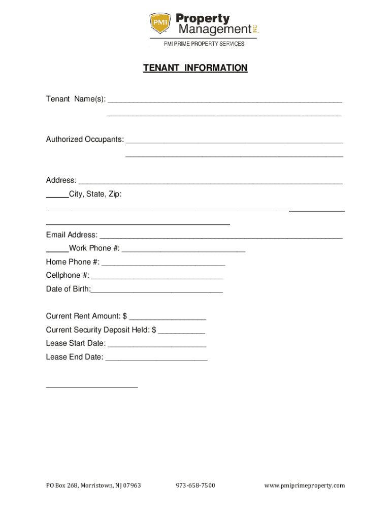 Fillable Online Tenant Information. Tenant Information Form Fax Email ...