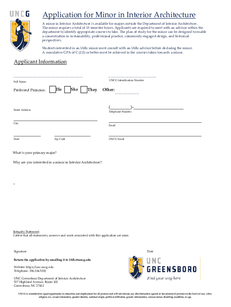 Fillable Online iarc uncg Application for Minor in Interior ...