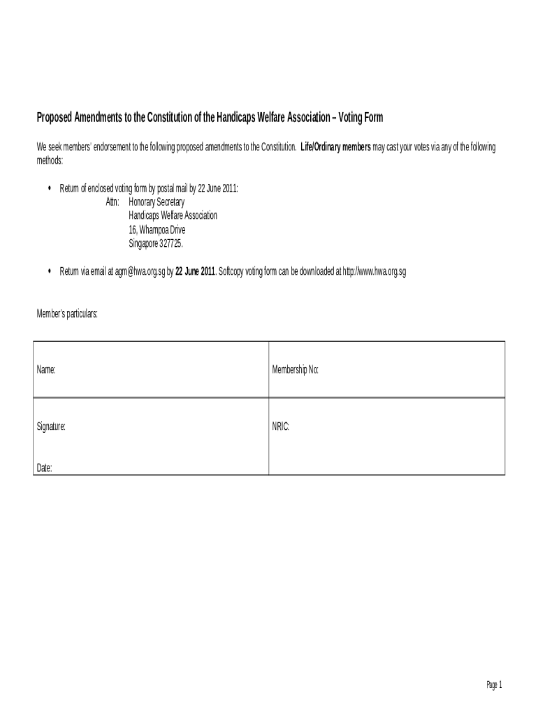 Proposed Amendments to the Constitution of the Handicaps Welfare AssociationVoting Doc Template ...