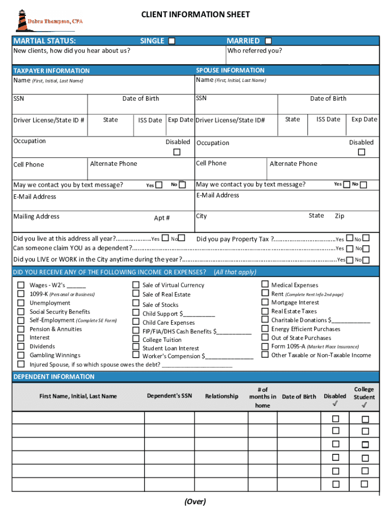 Fillable Online New Client Info Worksheet 2(1) Fax Email Print - pdfFiller