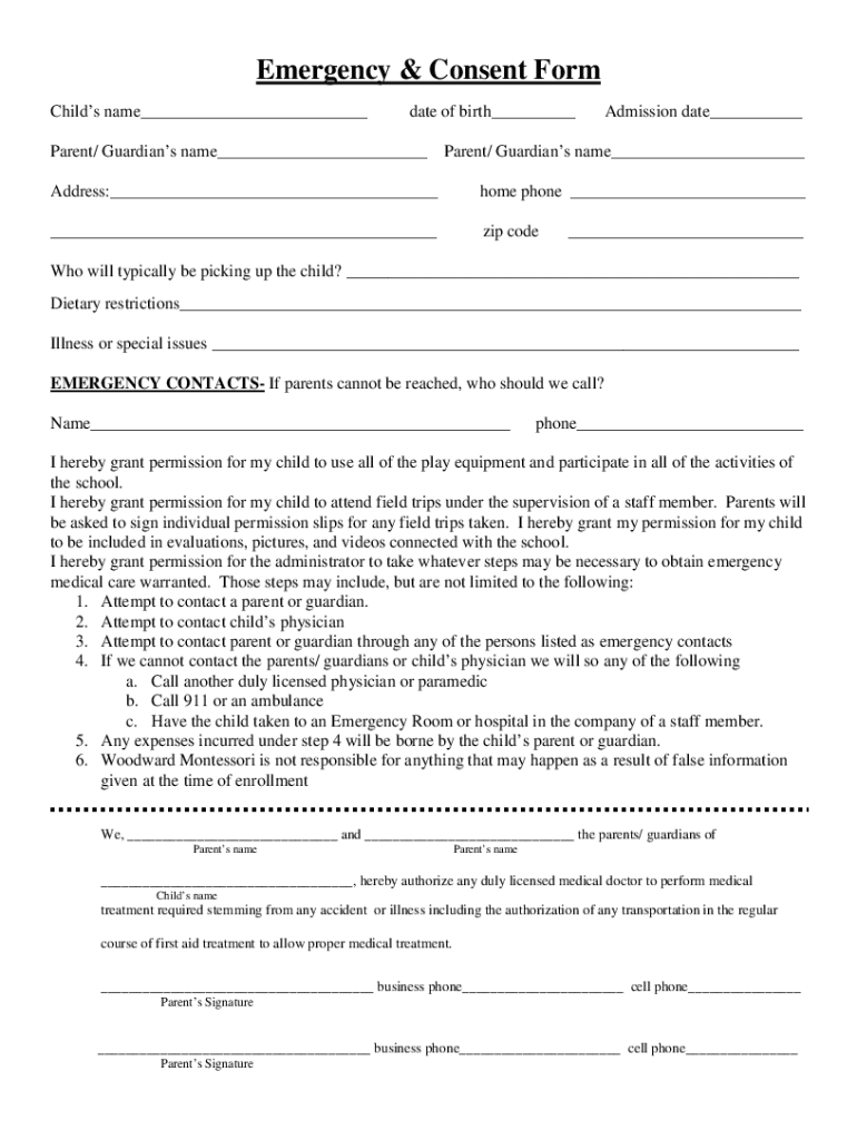Fillable Online Emergency & Consent Form Fax Email Print - pdfFiller