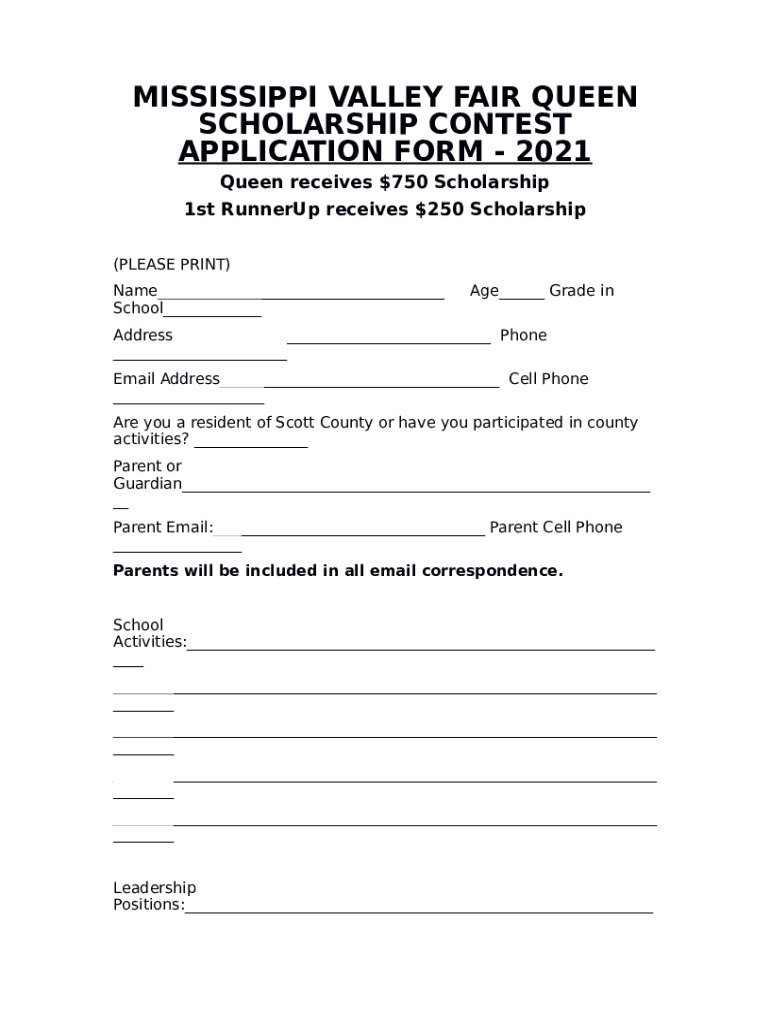 Scott County Queen Contest Rules Doc Template | pdfFiller