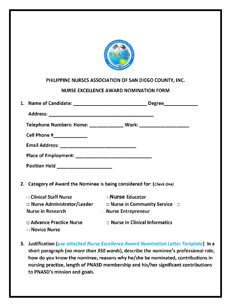 Fillable Online Nurse Excellence Award Nomination Letter Template Fax ...