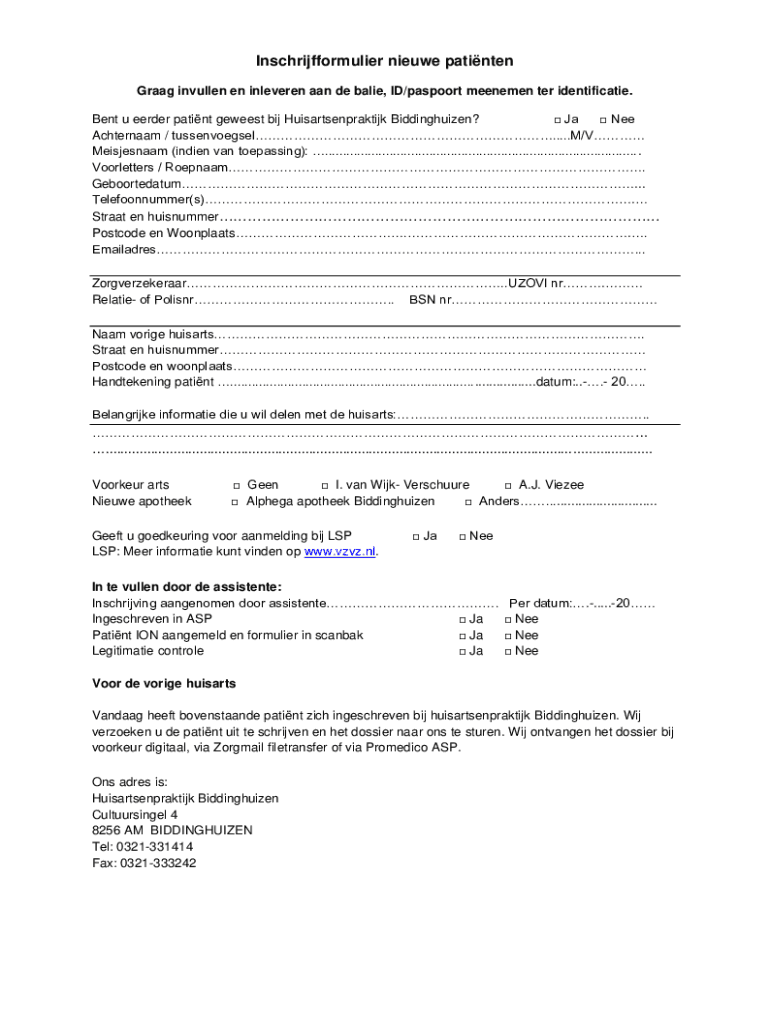 Invulbaar Online Graag invullen en inleveren aan de balie, ID/paspoort ...