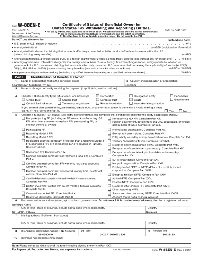 Fillable Online fw8bene.pdf. Certificate of Status of Beneficial Owner ...
