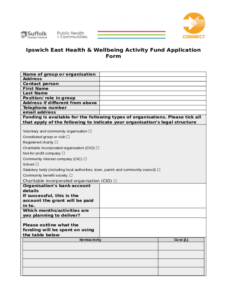Ipswich East IP3 IP4 Health Wellbeing Activity Grant Fund Application V2 Doc Template | pdfFiller