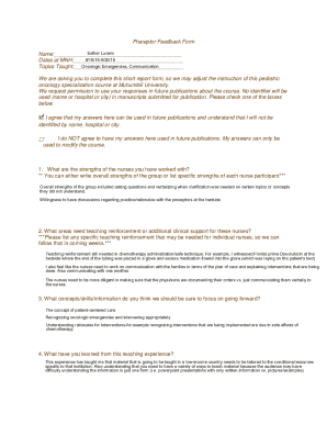 Fillable Online Preceptor Feedback Form Name Fax Email Print - pdfFiller