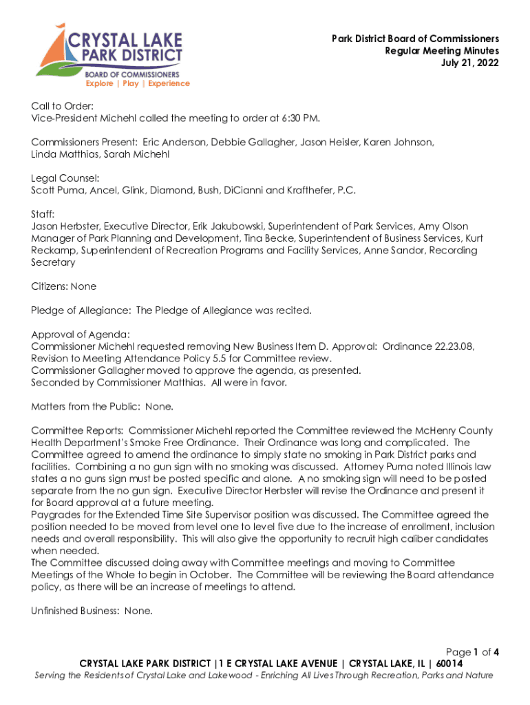 Fillable Online August 18, 20226:30 pm Call to Order Roll ... Fax Email ...