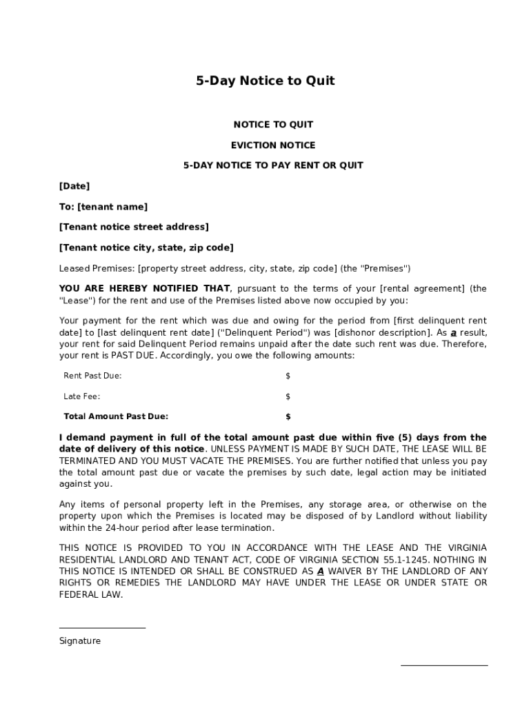 How to Write The 5 Day Notice (Free Template) Doc Template | pdfFiller