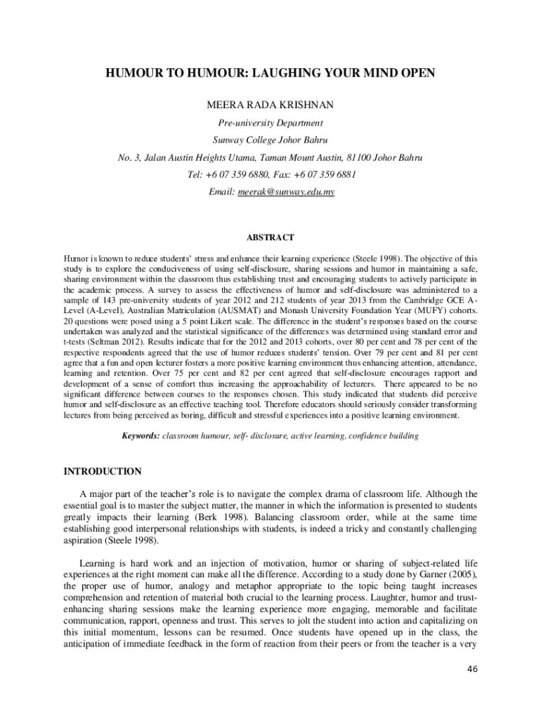 Fillable Online eprints sunway edu HUMOUR TO HUMOUR: LAUGHING YOUR MIND ...