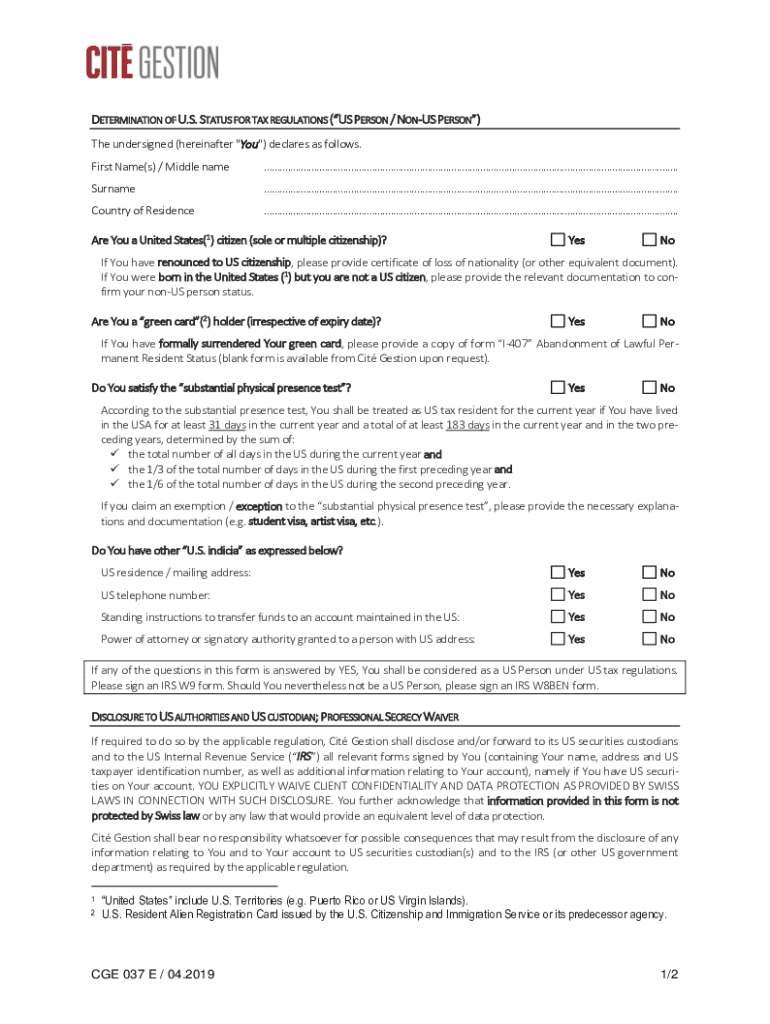 Fillable Online Self-certification form to establish tax status ...