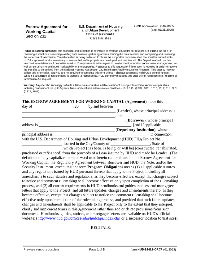 Escrow Agreement for Working Capital Section 232 - HUD Doc Template ...