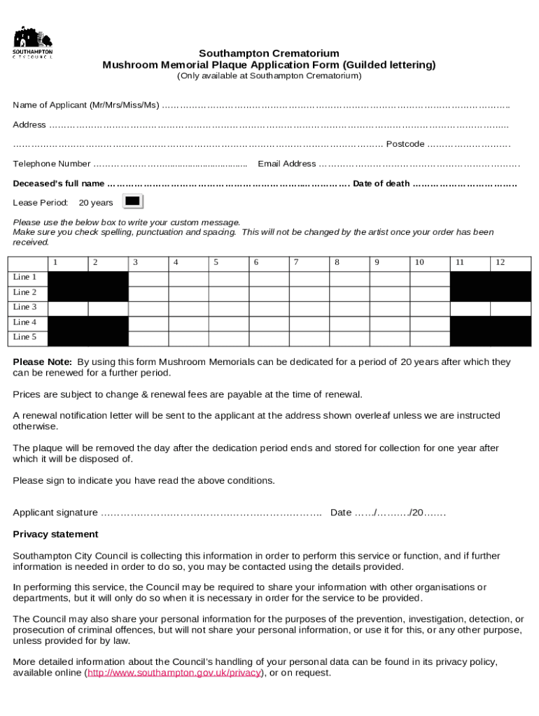 Southampton Crematorium, Bassett Green RoadFloris Plaque Order Doc ...