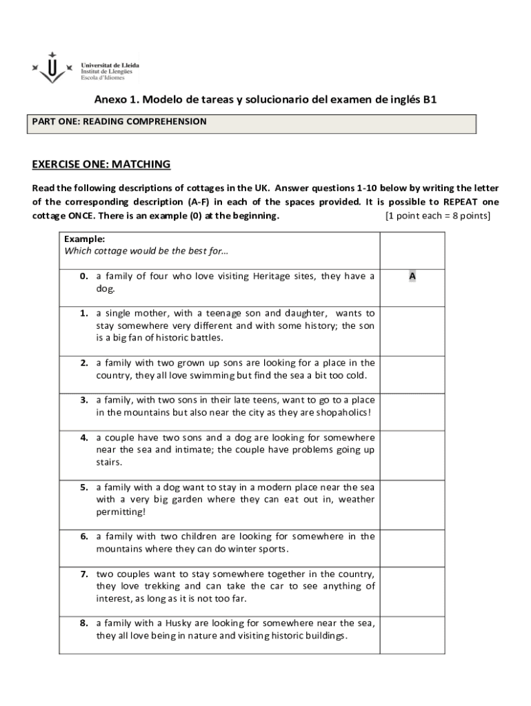 Fillable Online B1 ANSWER SHEET READING COMPREHENSION Fax Email Print ...