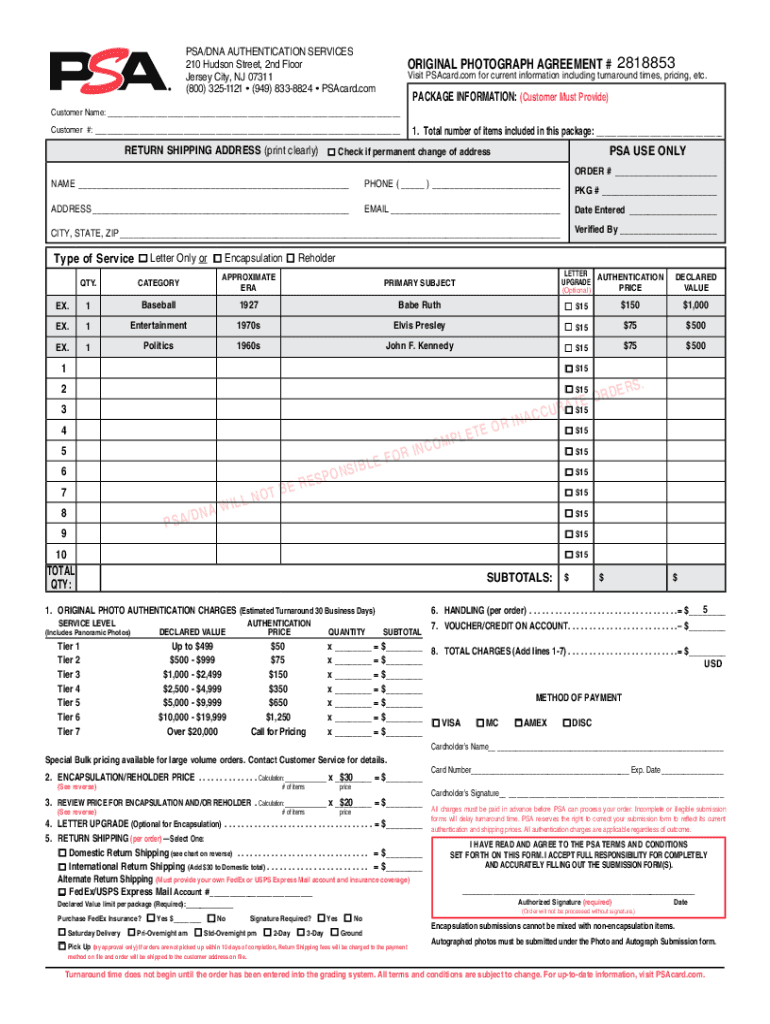 Fillable Online original photo and autograph agreement Fax Email Print ...
