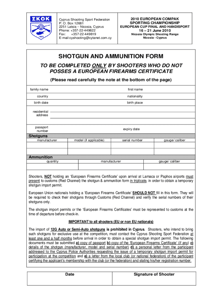 Fillable Online SHOTGUN AND AMMUNITION FORM Fax Email Print - pdfFiller
