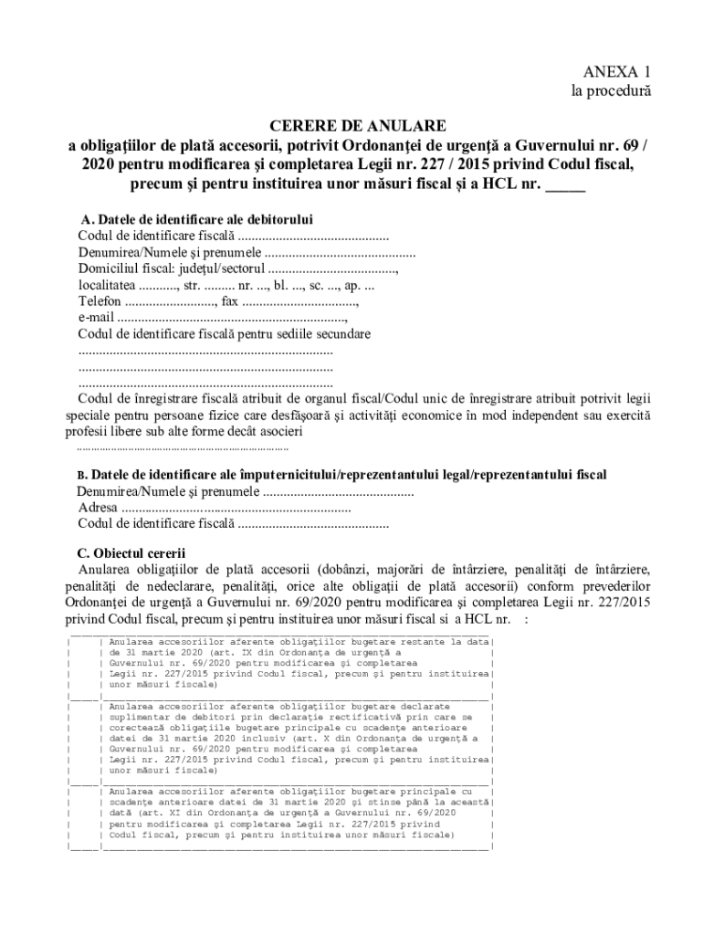 Fillable Online Cerere de anulare a obligaiilor de plat accesorii.doc ...
