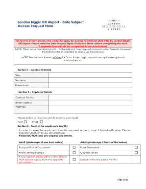 Fillable Online Subject Access Requests & Data Subjects Right Fax Email ...