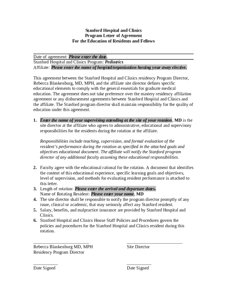 Away Rotation Program Letter of Agreement - med stanford Doc Template ...