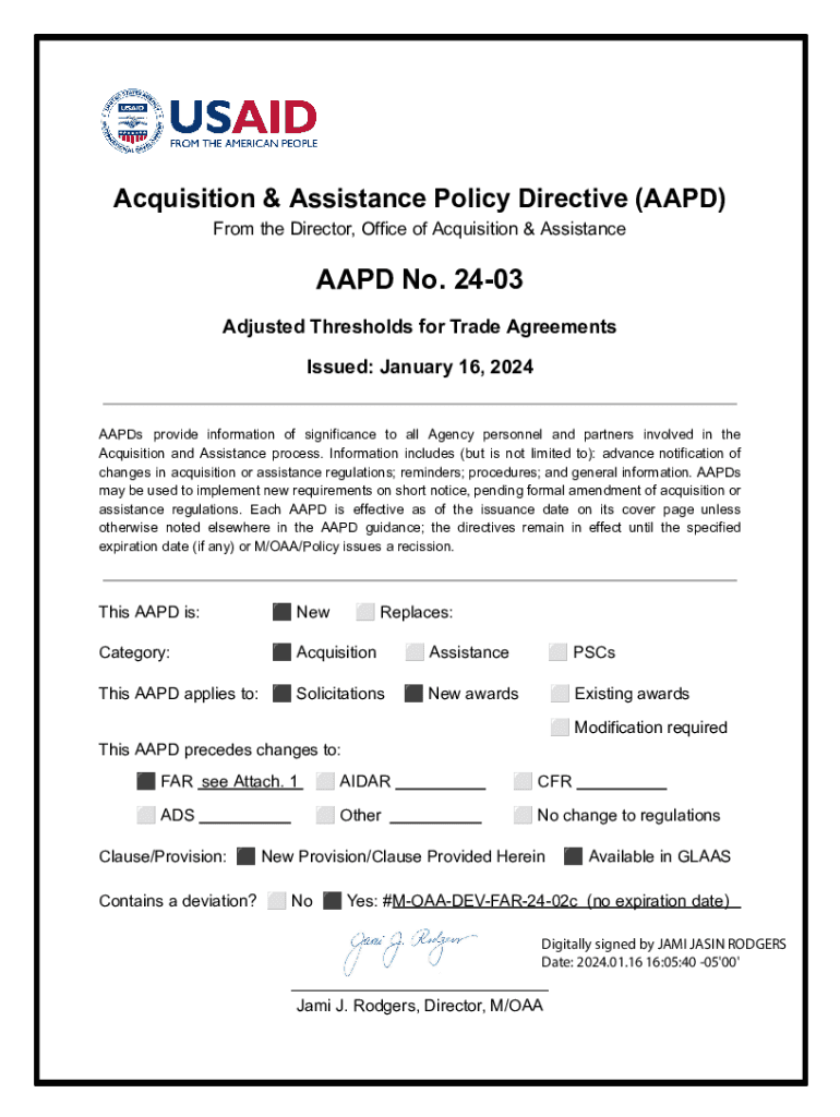 Fillable Online AAPD 2024-03 Class Deviation to Implement Adjusted Thresholds for Trade ...