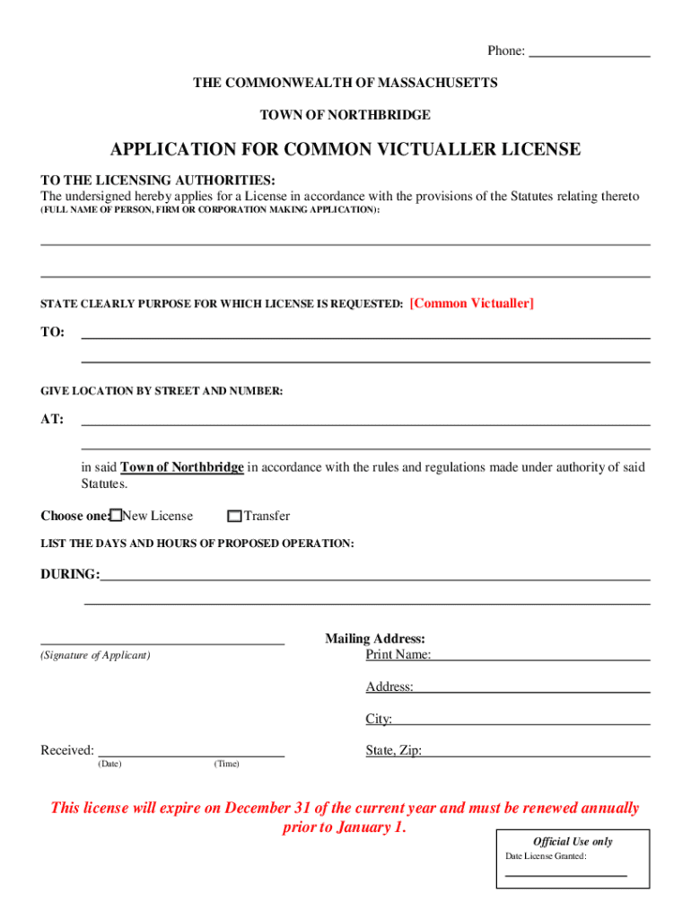 Fillable Online Rules and Regulations Governing Common Victualler ...