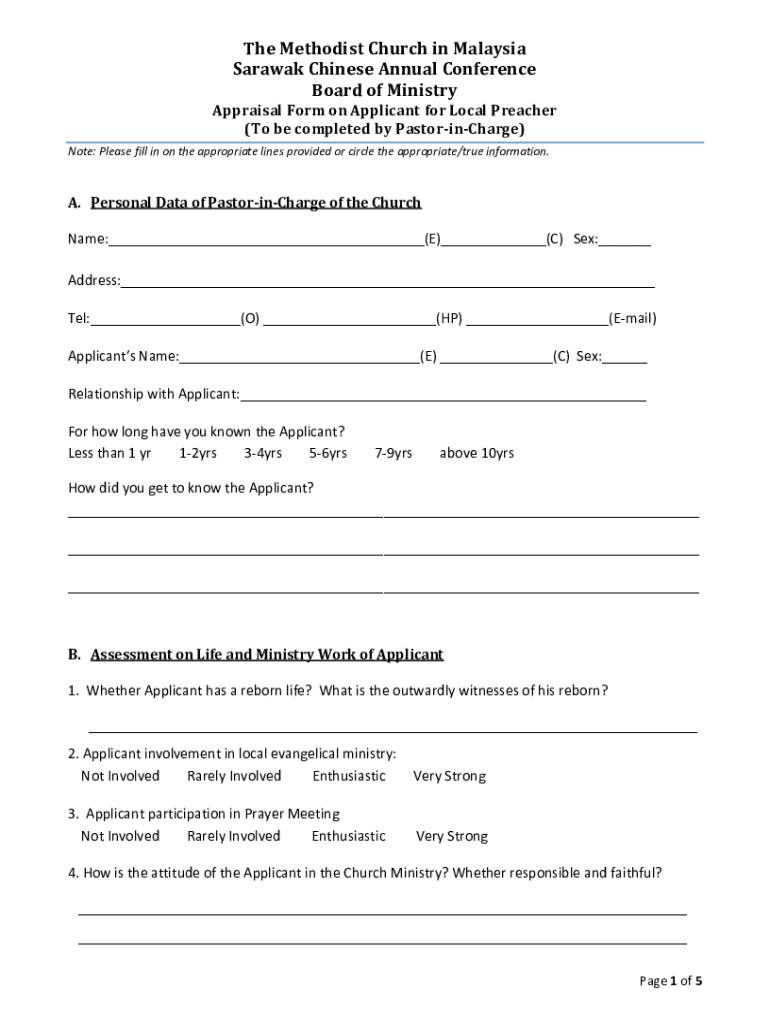 Fillable Online The Methodist Church in Malaysia Sarawak Chinese Annual ...