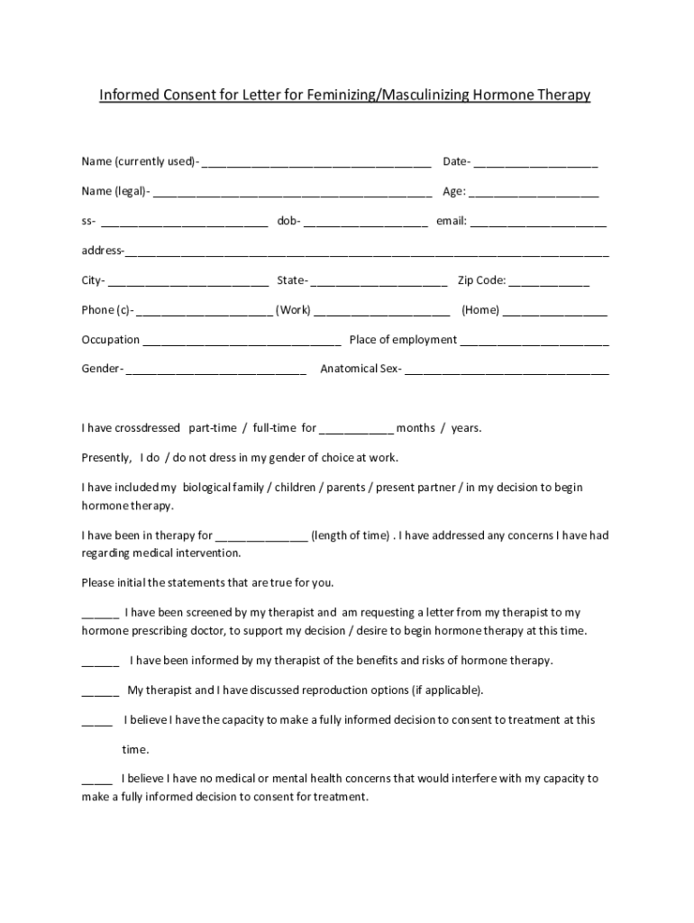 Fillable Online How do I get my gender affirmation HRT Letter? Fax ...