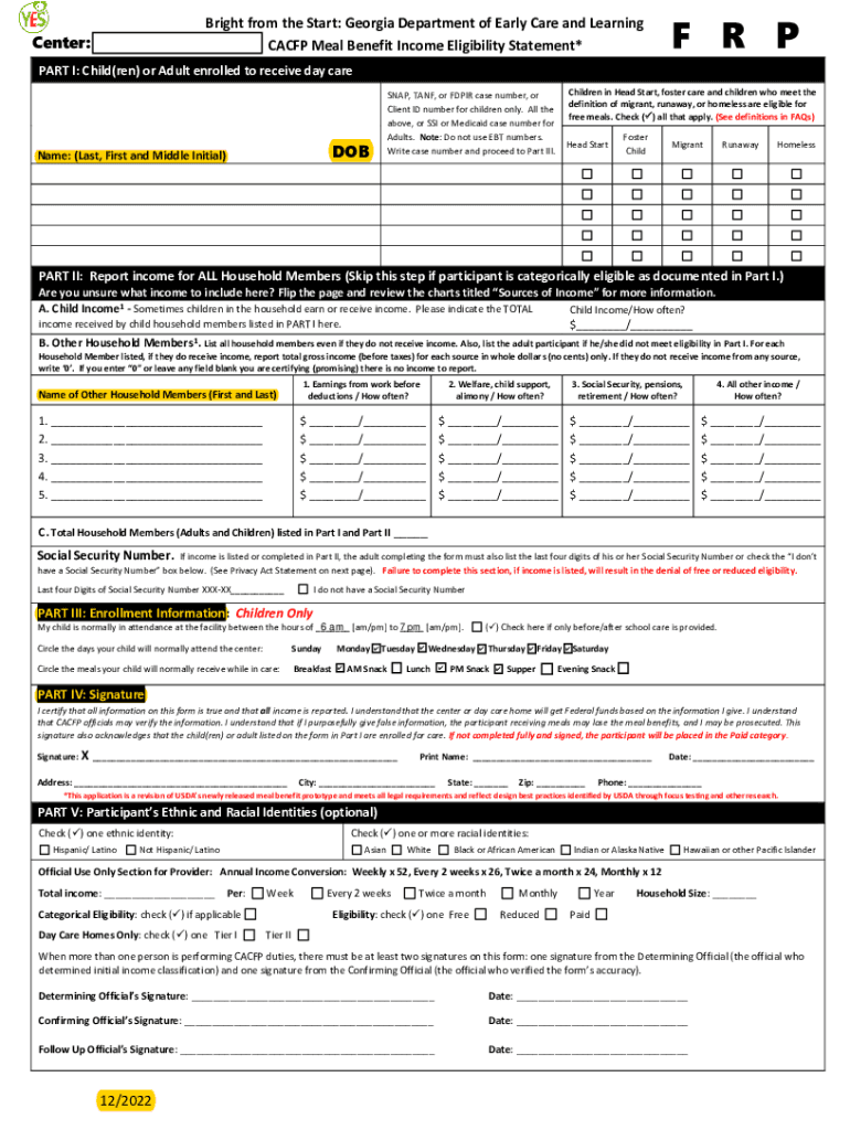 Fillable Online CACFP Eligibility Data Fax Email Print - pdfFiller