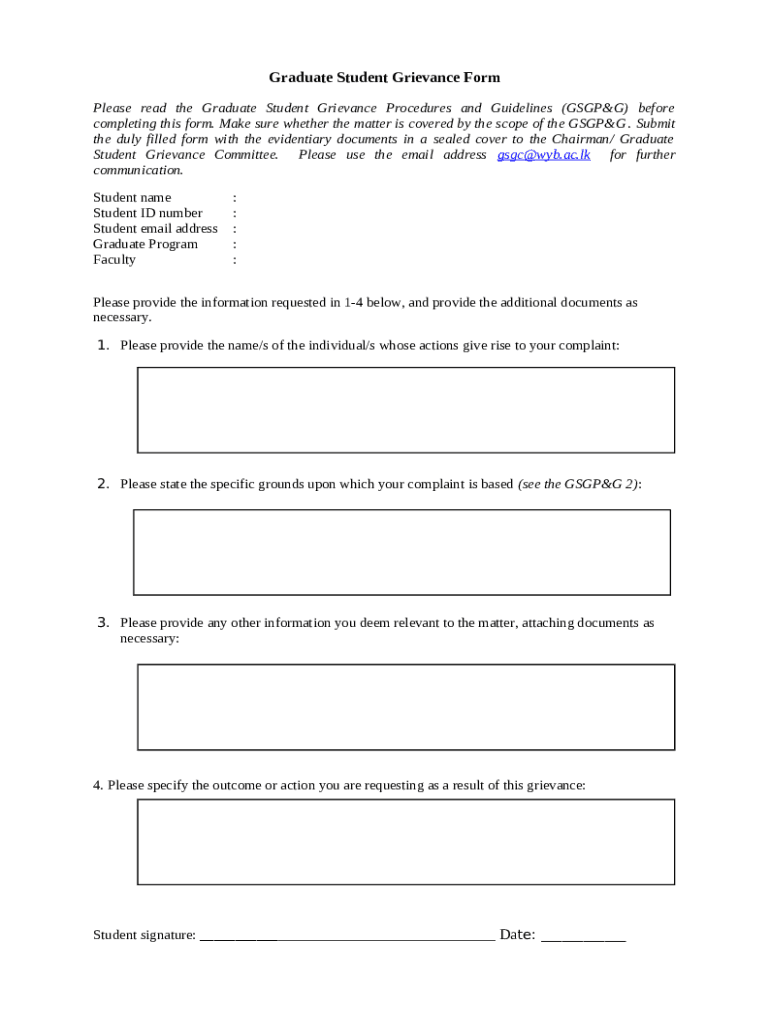Graduate Student Grievance Doc Template | pdfFiller