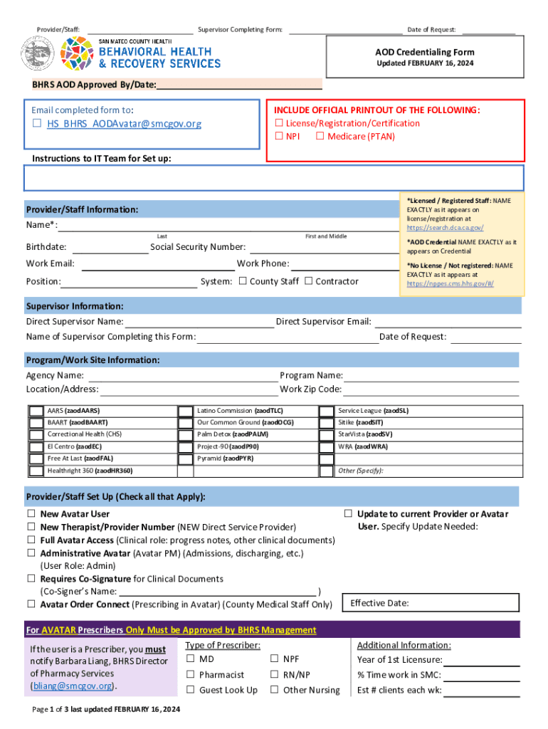 Fillable Online AOD Credentialing Form Fax Email Print - pdfFiller
