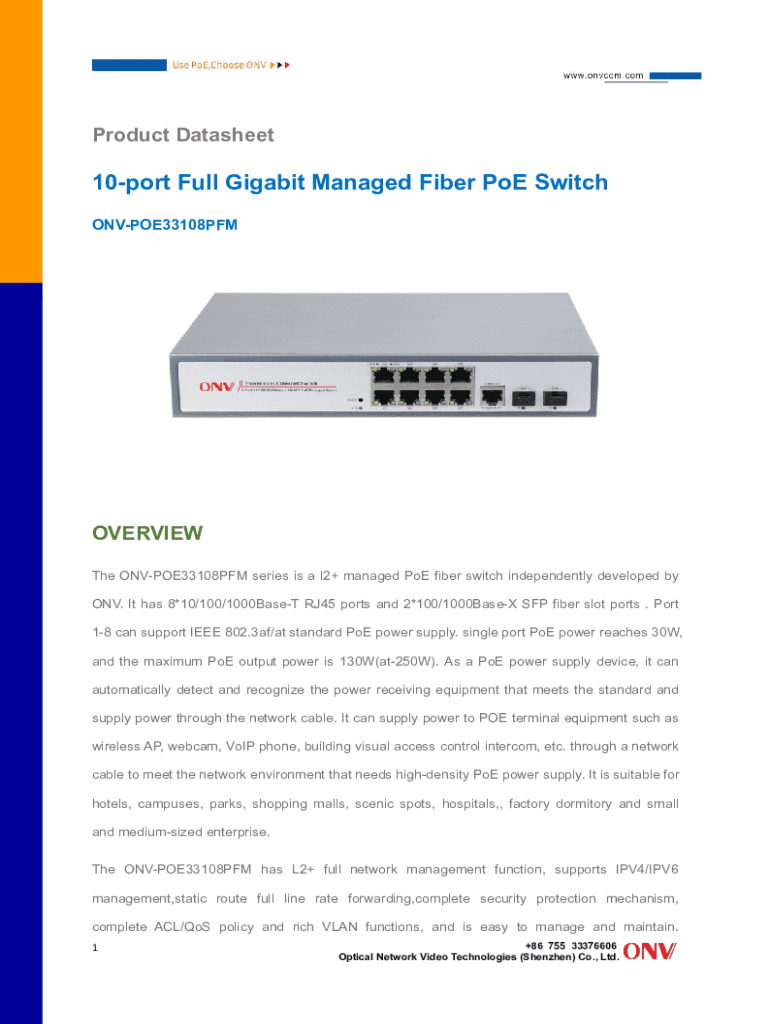 Fillable Online 10-port Full Gigabit Managed Fiber PoE Switch - ANFA ...
