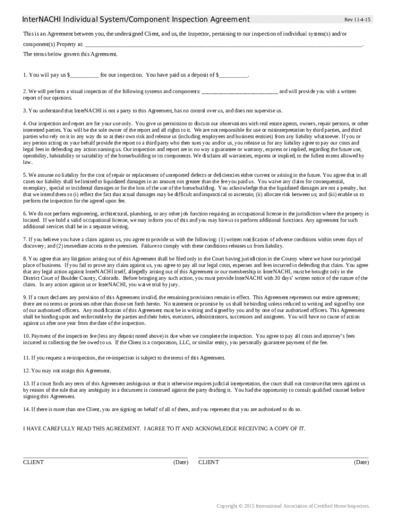 Star Home Inspections Inspection Contract Agreement Doc Template ...