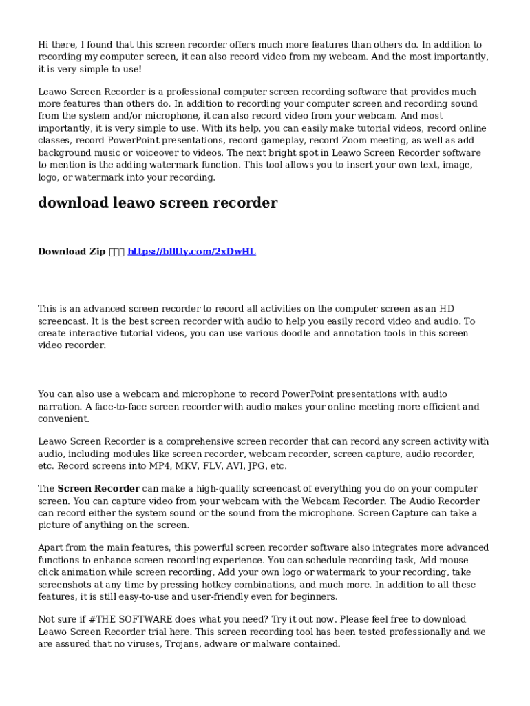 Fillable Online Download Leawo Screen Recorder Fax Email Print - pdfFiller