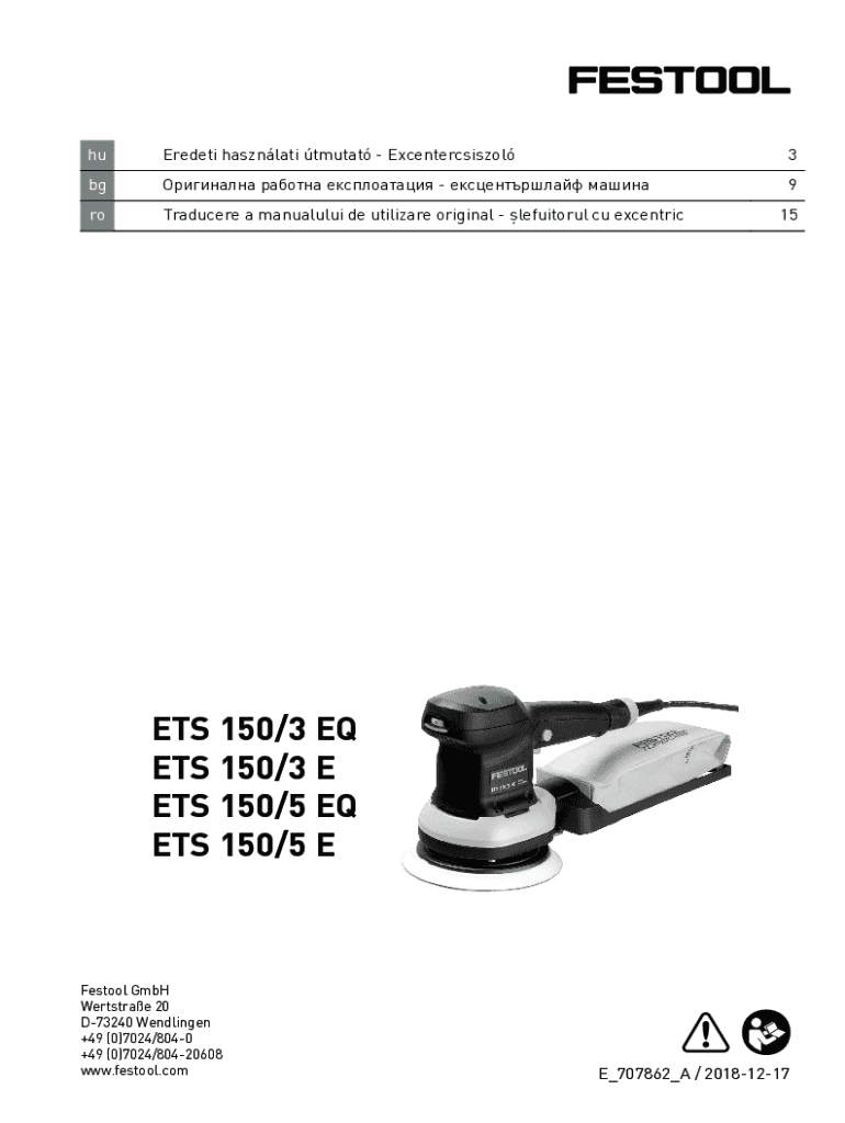 Fillable Online Festool ETS 150/5 EQ Random Orbital Sander Review Fax ...