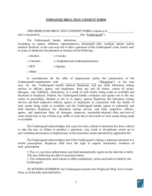Fillable Online Employee Drug Test Consent form. Employee Drug Test ...
