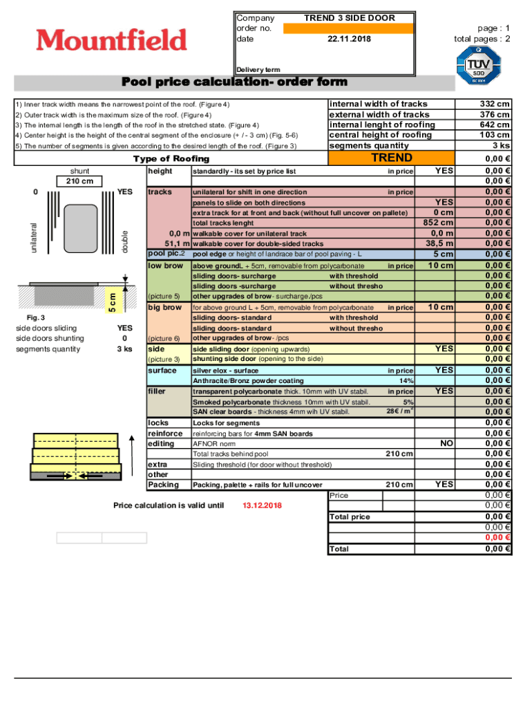 Fillable Online Pool price calculation- order form TREND 3 SD Fax Email ...