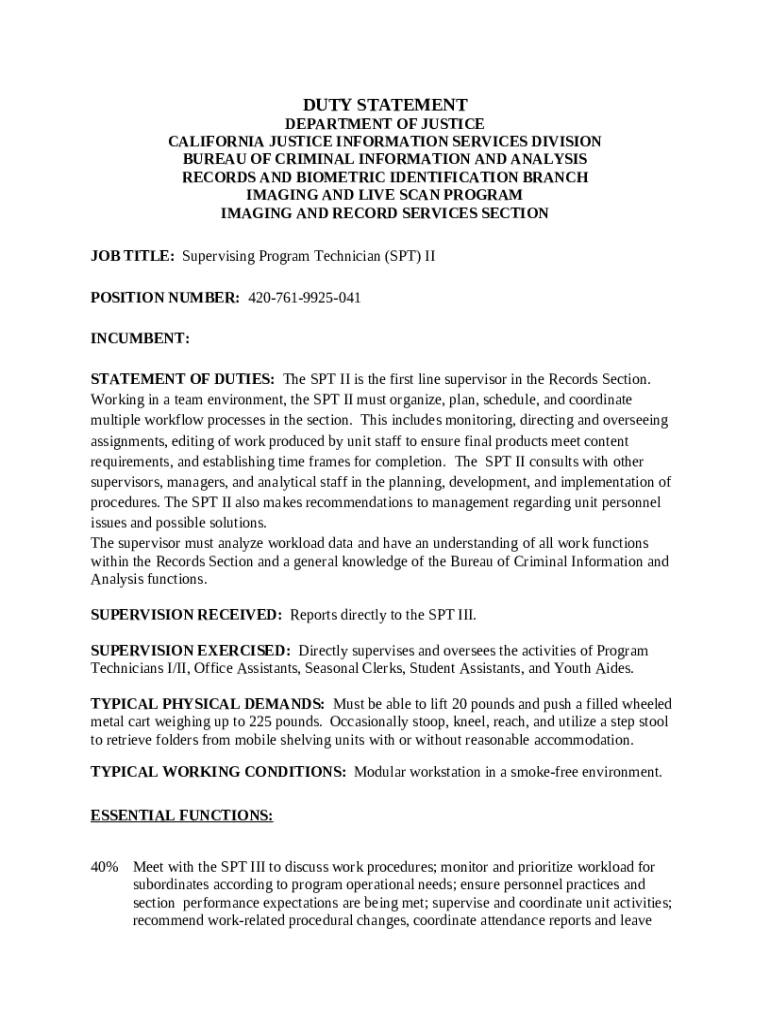 Imaging and Criminal Record Services Supervisor Doc Template | pdfFiller