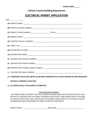 Fillable Online ELECTRICAL PERMIT APPLICATION - Calhoun County, Florida ...