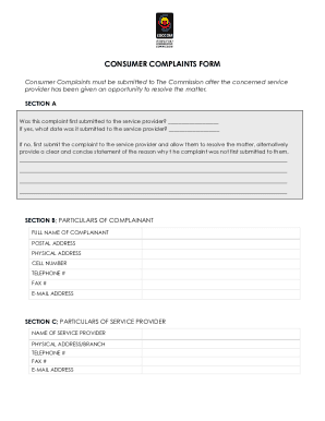 Fillable Online CONSUMER COMPLAINTS FORM Fax Email Print - pdfFiller