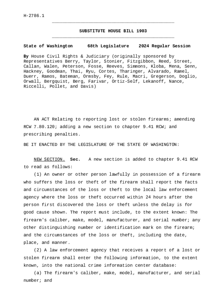 HB 1903 - Washington State Legislature Doc Template | pdfFiller